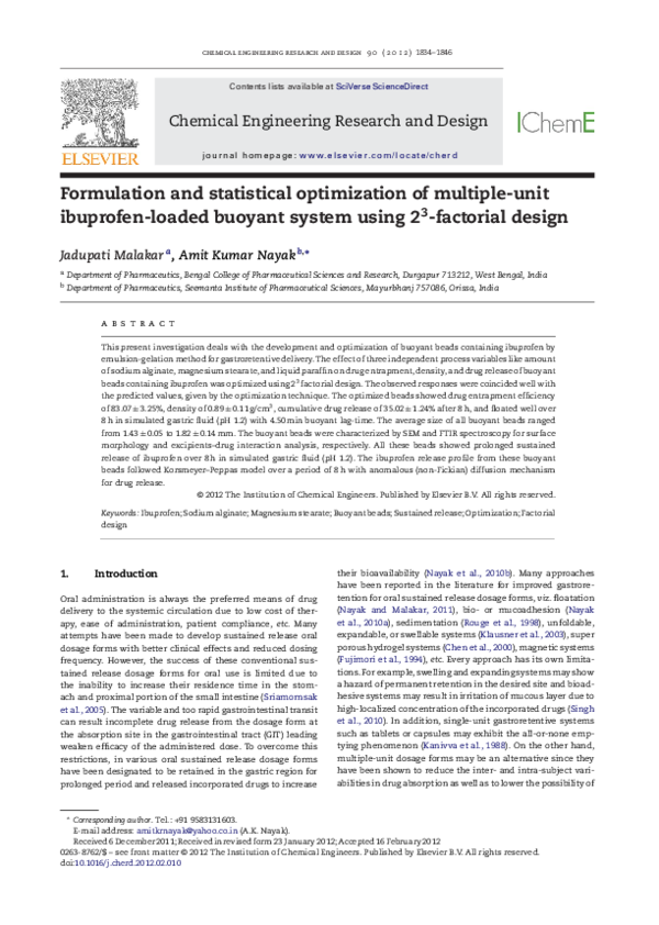 Pdf Formulation And Statistical Optimization Of Multiple Unit Ibuprofen Loaded Buoyant System