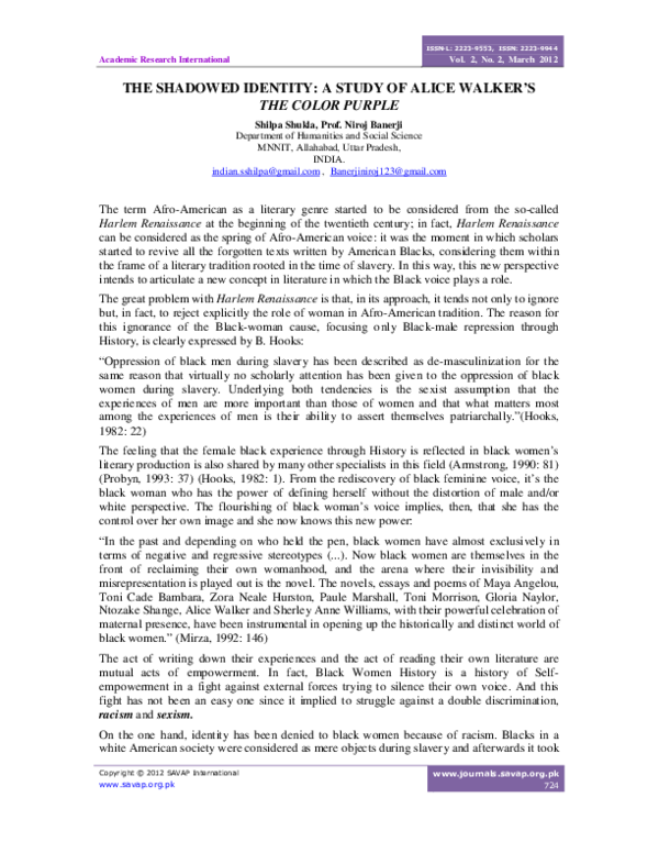 (PDF) The Shadowed Identity: A Study of Alice Walker's the Color Purple