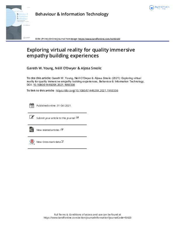 (PDF) Exploring virtual reality for quality immersive empathy building experiences