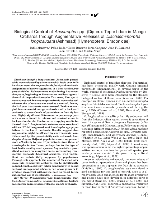 (PDF) Biological Control of Anastrepha spp. (Diptera: Tephritidae) in ...