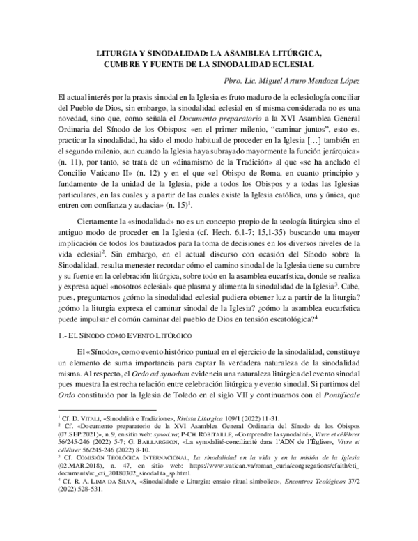(PDF) LITURGIA Y SINODALIDAD: LA ASAMBLEA LITÚRGICA, CUMBRE Y FUENTE DE LA SINODALIDAD ECLESIAL