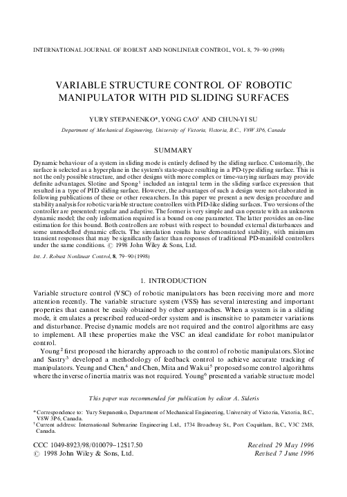(PDF) Variable structure control of robot manipulators with nonlinear sliding manifolds