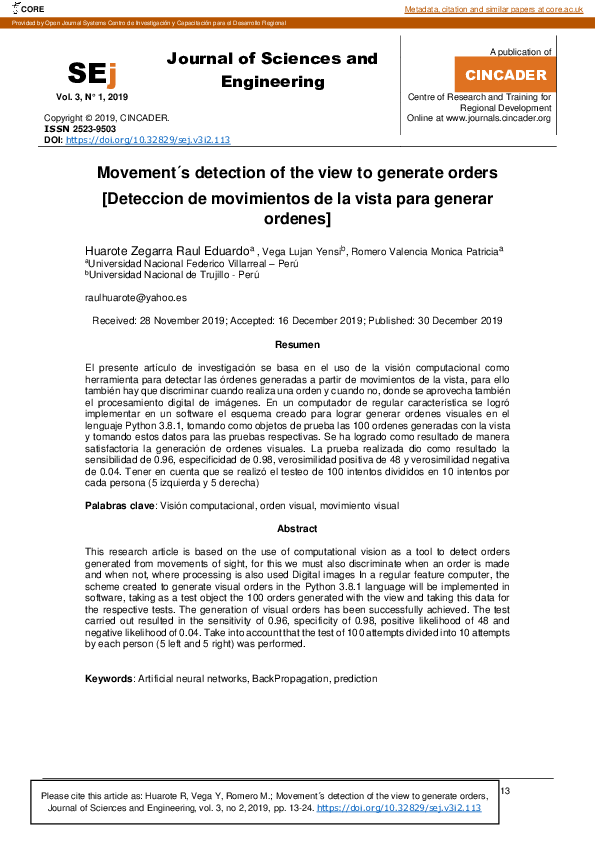 (PDF) Movement´s detection of the view to generate orders [Deteccion de ...