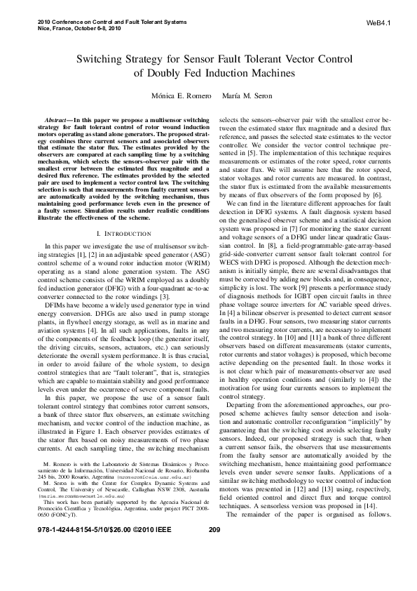 Pdf Switching Strategy For Sensor Fault Tolerant Vector Control Of Doubly Fed Induction