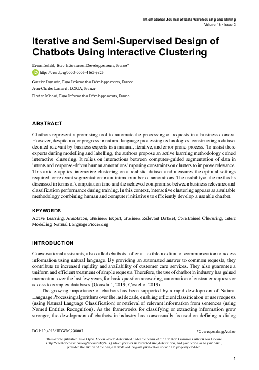 Pdf Iterative And Semi Supervised Design Of Chatbots Using Interactive Clustering