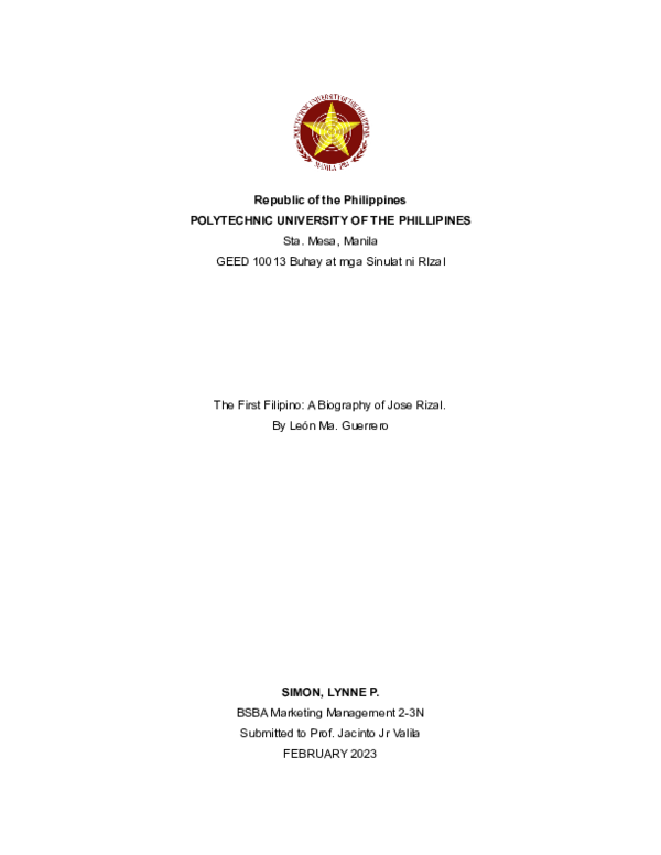 (PDF) The First Filipino: A Biography of Jose Rizal by Leon Ma. Guerrero