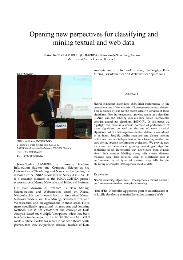 Pdf Opening New Perspectives For Classifying And Mining Textual And Web Data Jean Charles