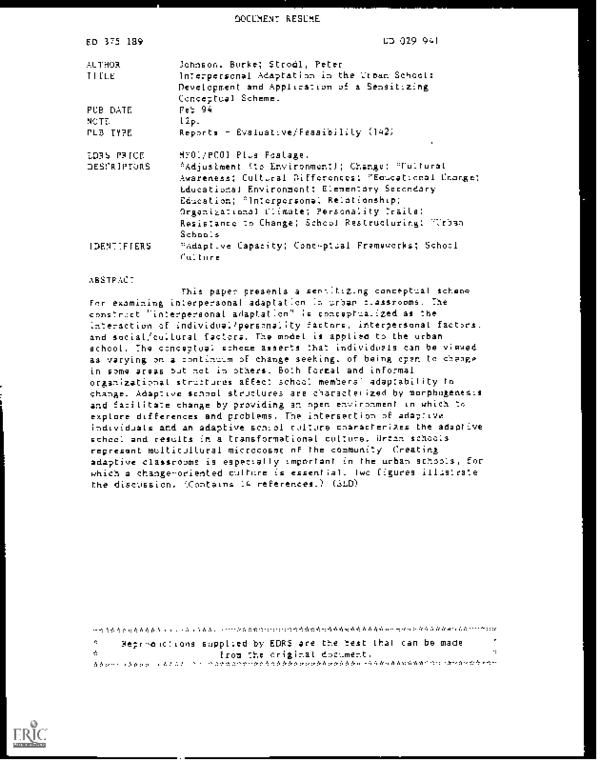 (PDF) Interpersonal Adaptation in the Urban School: Development and Application of a Sensitizing ...