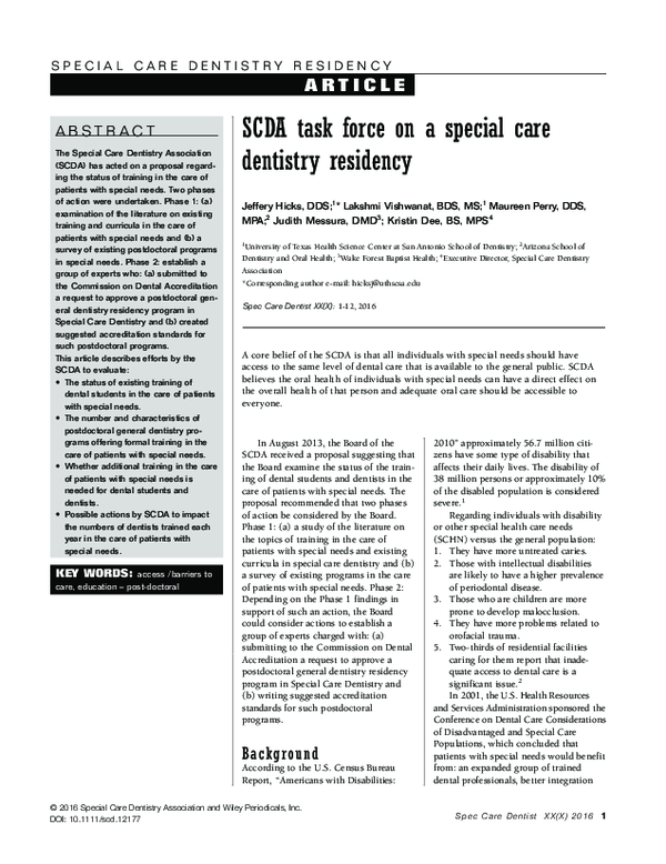 (PDF) SCDA task force on a special care dentistry residency