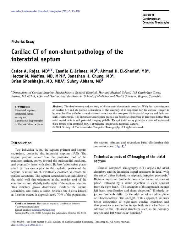 (PDF) Cardiac CT of non-shunt pathology of the interatrial septum