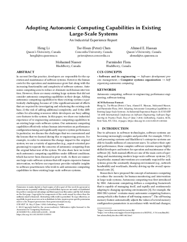 (PDF) Adopting autonomic computing capabilities in existing large-scale ...
