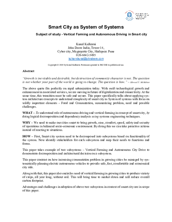 (PDF) Smart City as System of Systems: Subject of study ‐ Vertical Farming and Autonomous ...