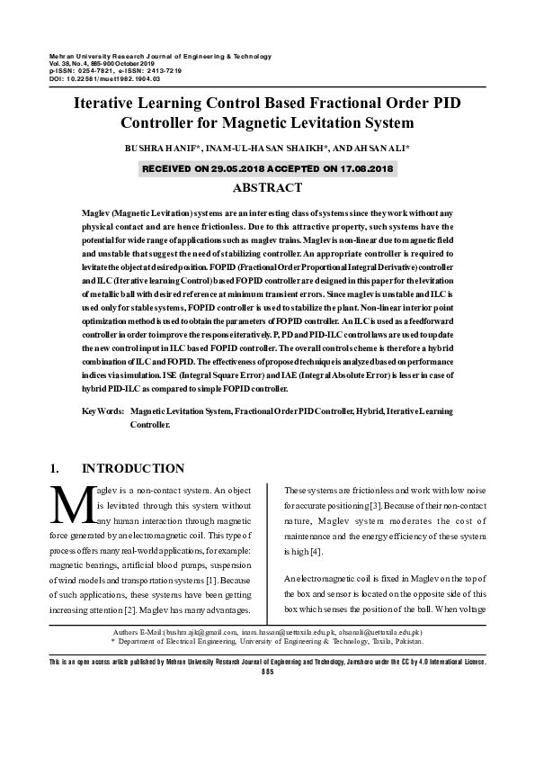 (PDF) Iterative Learning Control Based Fractional Order PID Controller for Magnetic Levitation ...