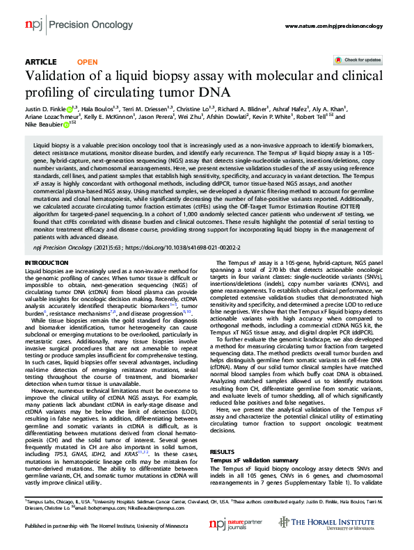 (PDF) Validation of a liquid biopsy assay with molecular and clinical ...