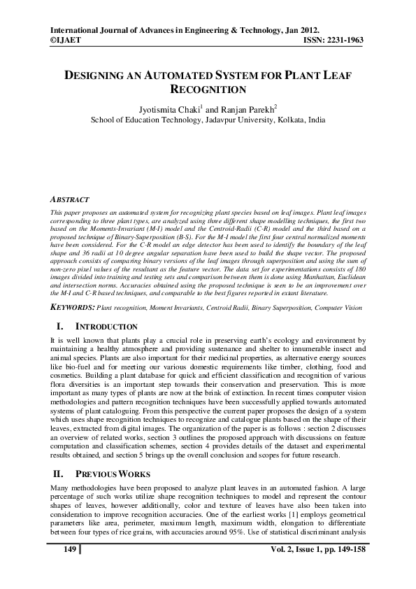 (PDF) DESIGNING AN AUTOMATED SYSTEM FOR PLANT LEAF RECOGNITION