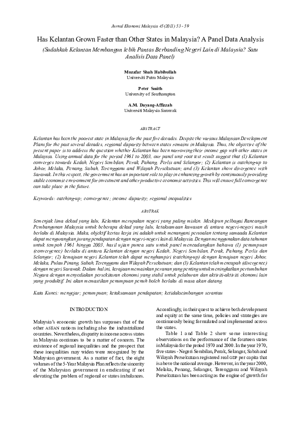 (PDF) Has Kelantan grown faster than other states in Malaysia? A panel ...