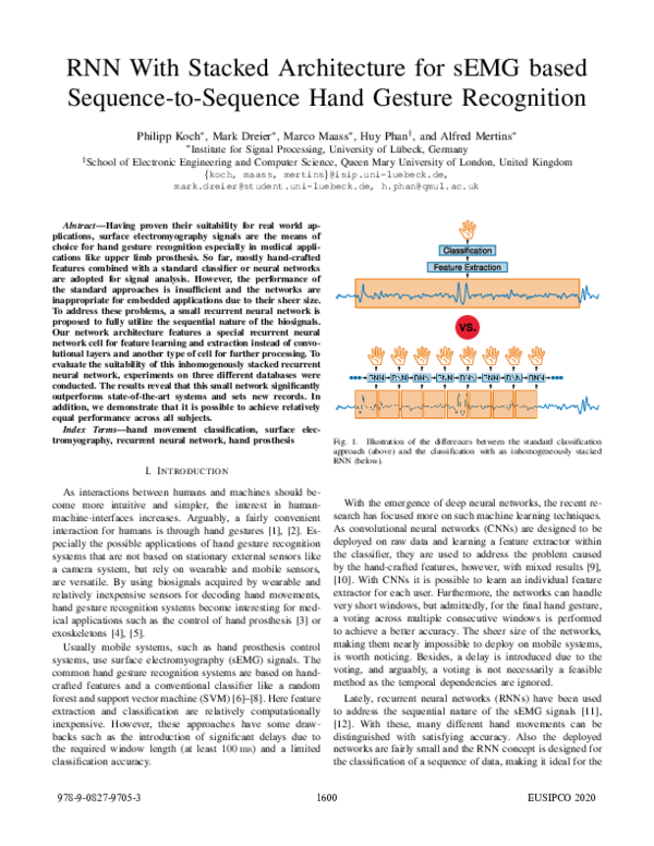 Pdf Rnn With Stacked Architecture For Semg Based Sequence To Sequence Hand Gesture Recognition