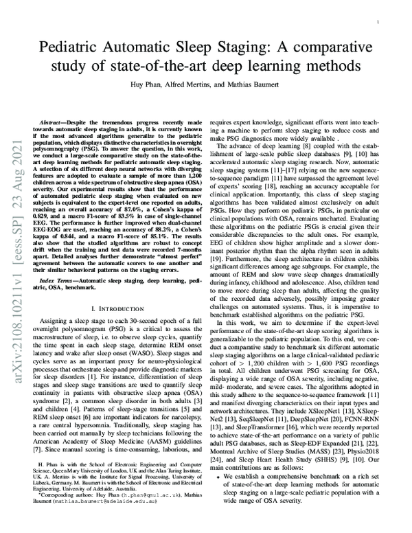 (PDF) Pediatric Automatic Sleep Staging: A Comparative Study of State-of-the-Art Deep Learning ...