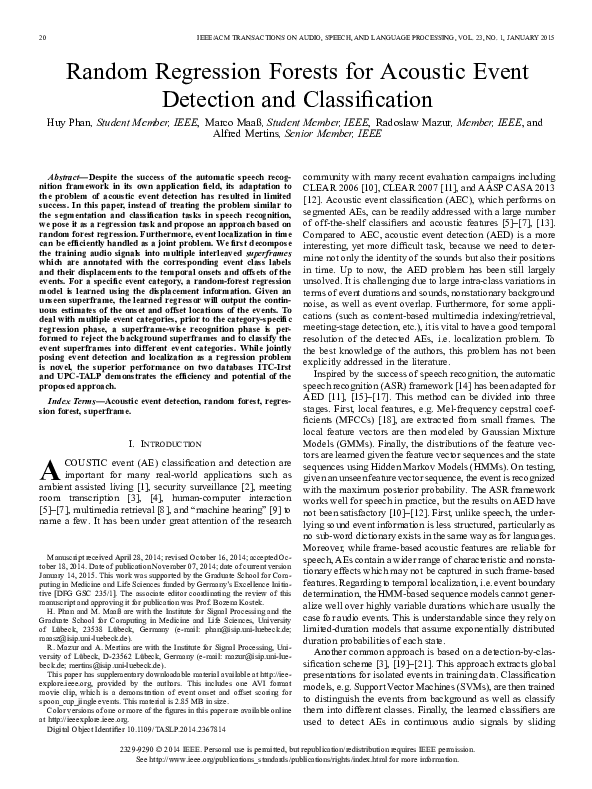 (PDF) Random Regression Forests for Acoustic Event Detection and ...