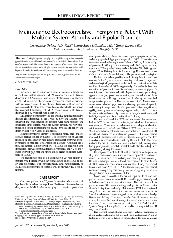 (PDF) Maintenance Electroconvulsive Therapy in a Patient With Multiple ...