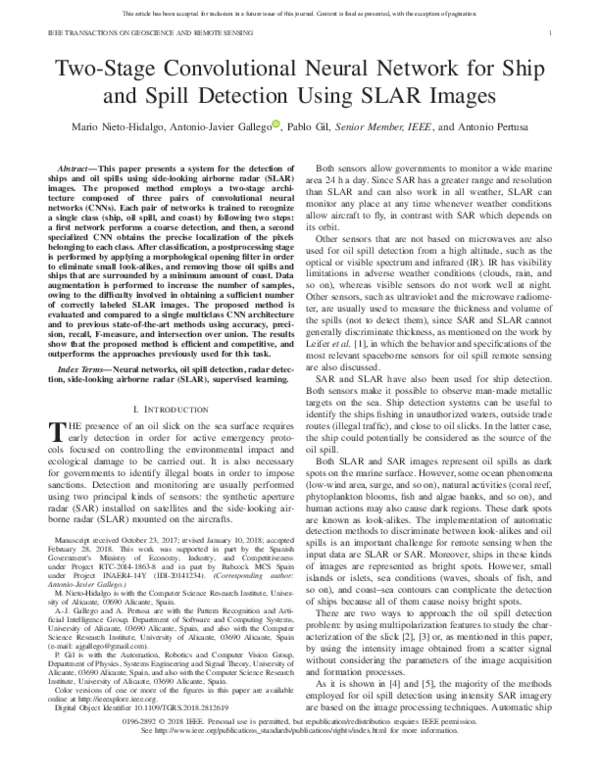 Pdf Two Stage Convolutional Neural Network For Ship And Spill