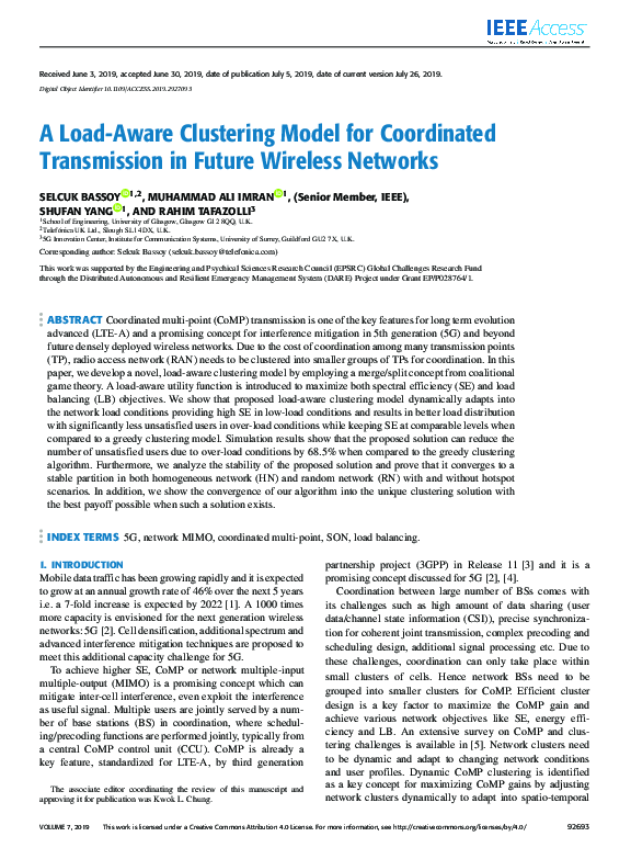 (PDF) A Load-Aware Clustering Model for Coordinated Transmission in Future Wireless Networks