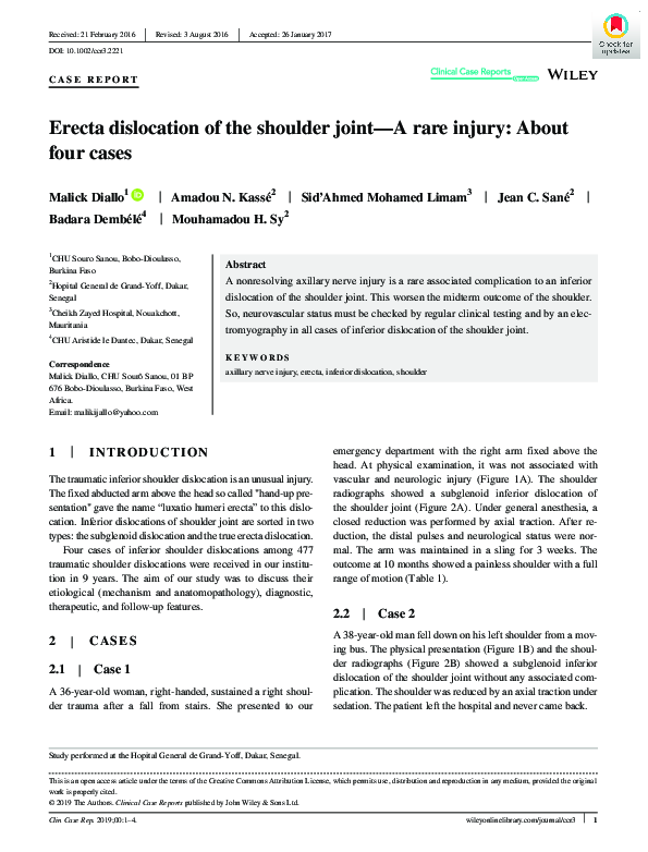 (PDF) Erecta dislocation of the shoulder joint—A rare injury: About ...