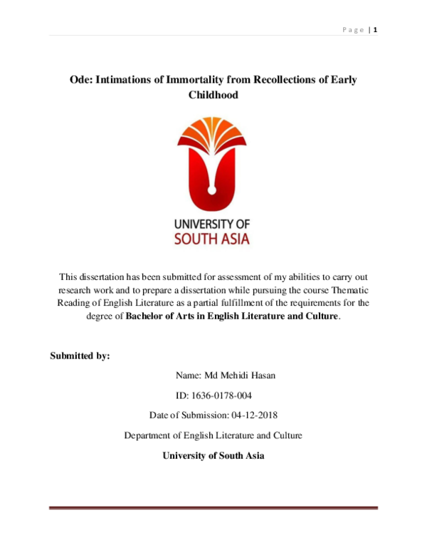 (PDF) Ode: Intimations of Immortality from Recollections of Early Childhood