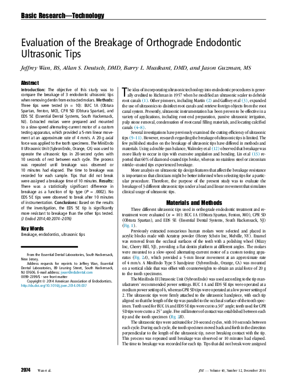 (PDF) Evaluation of the Breakage of Orthograde Endodontic Ultrasonic ...