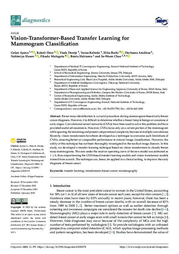 (PDF) Vision-Transformer-Based Transfer Learning for Mammogram ...