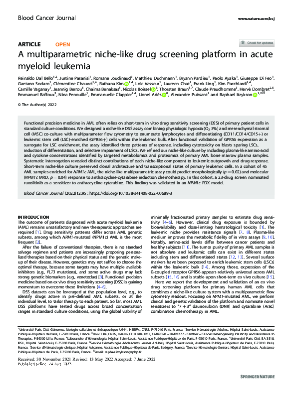 (PDF) A multiparametric niche-like drug screening platform in acute ...