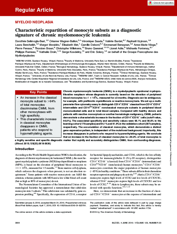 (PDF) Characteristic repartition of monocyte subsets as a diagnostic ...