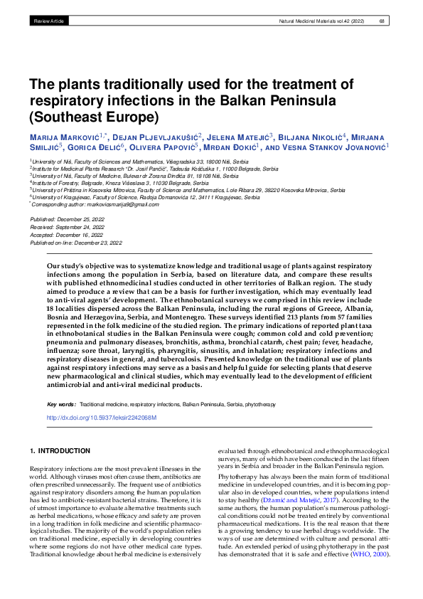 (PDF) The plants traditionally used for the treatment of respiratory ...