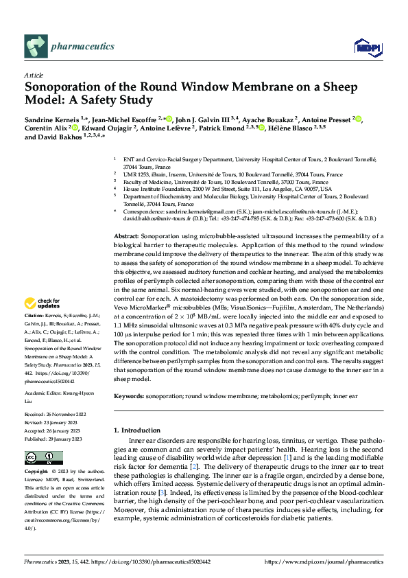 (PDF) Sonoporation of the Round Window Membrane on a Sheep Model: A ...
