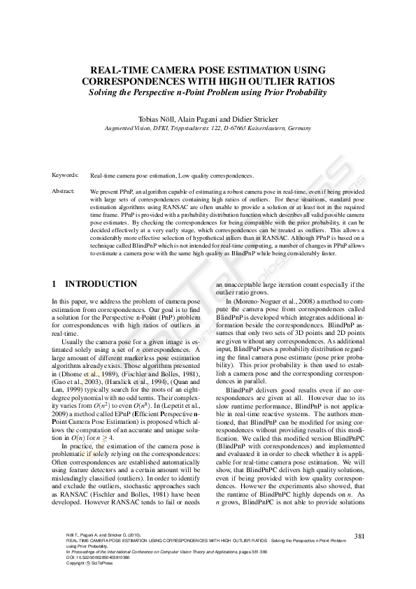 (PDF) REAL-TIME CAMERA POSE ESTIMATION USING CORRESPONDENCES WITH HIGH OUTLIER RATIOS - Solving ...