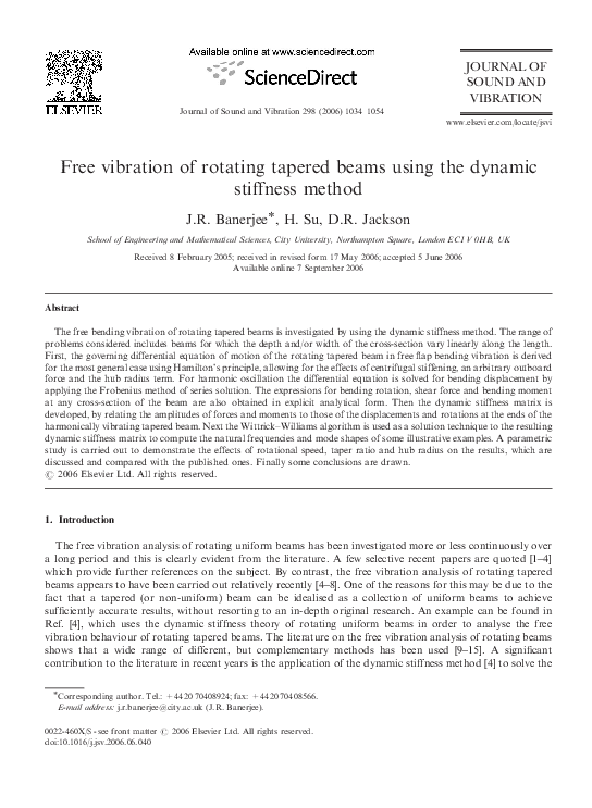 (PDF) Free vibration of rotating tapered beams using the dynamic stiffness method