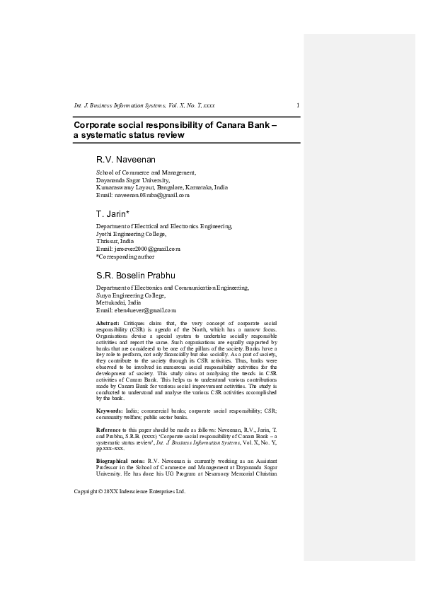 (PDF) Corporate social responsibility of Canara Bank- A systematic ...