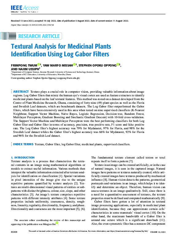 (PDF) Textural Analysis for Medicinal Plants Identification Using Log Gabor Filters