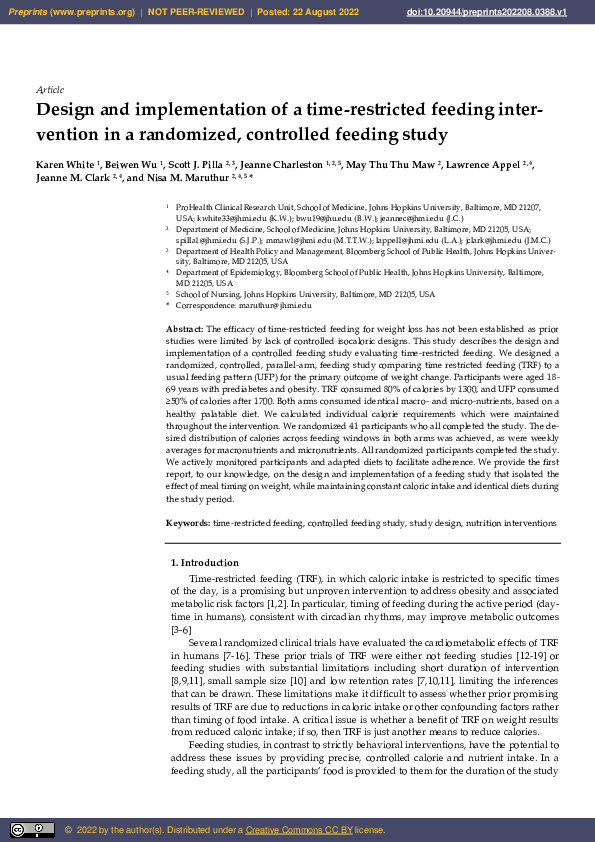 (PDF) Design and Implementation of a Time-Restricted Feeding ...