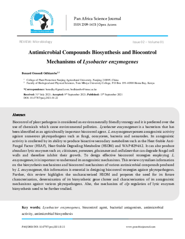 (PDF) Antimicrobial Compounds Biosynthesis and Biocontrol Mechanisms of ...