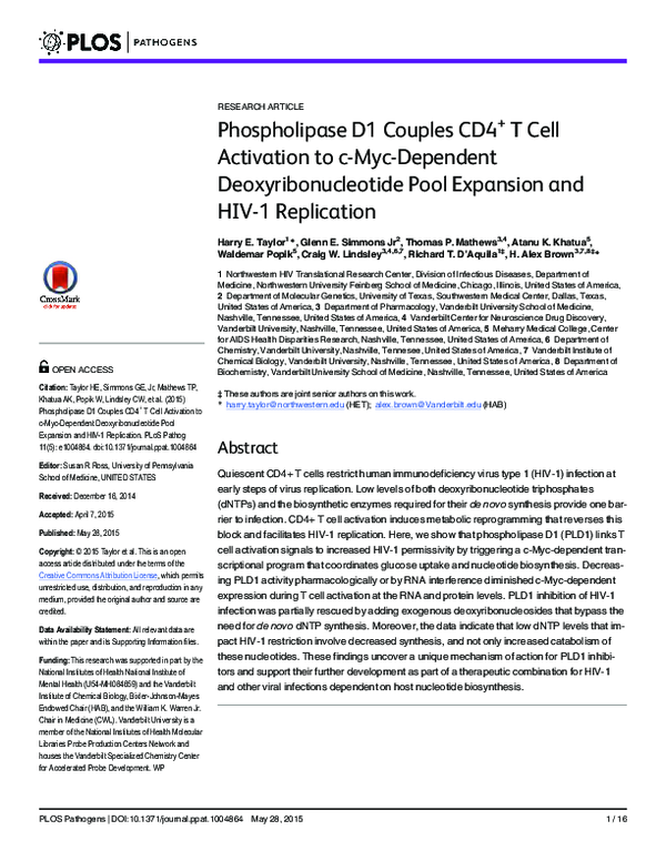 (PDF) Phospholipase D1 Couples CD4+ T Cell Activation to c-Myc-Dependent Deoxyribonucleotide ...