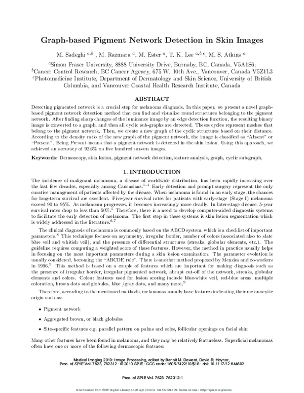 (PDF) Graph-based pigment network detection in skin images