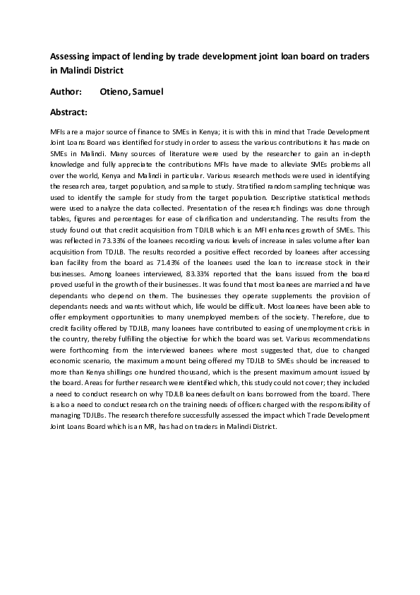 (PDF) Assessing impact of lending by trade development joint loan board ...