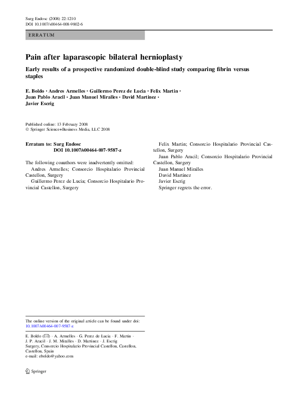 (PDF) Pain after laparascopic bilateral hernioplasty
