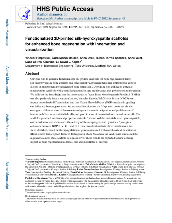 (PDF) Functionalized 3D-printed silk-hydroxyapatite scaffolds for ...