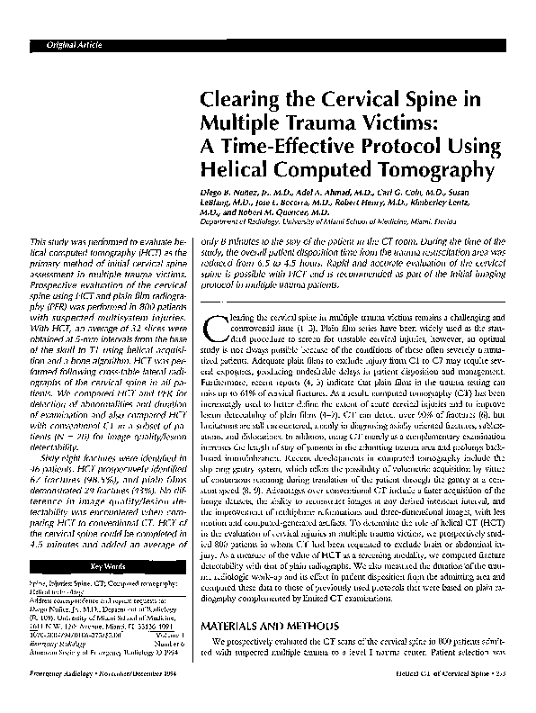 (PDF) Clearing the cervical spine in multiple trauma victims: A time ...