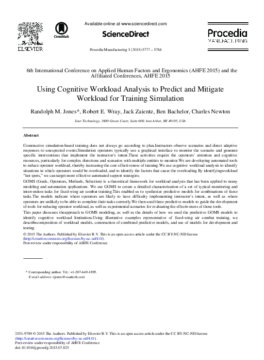Pdf Using Cognitive Workload Analysis To Predict And Mitigate Workload For Training Simulation