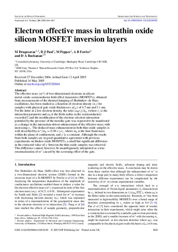 (PDF) Electron effective mass in ultrathin oxide silicon MOSFET inversion layers | Douglas ...
