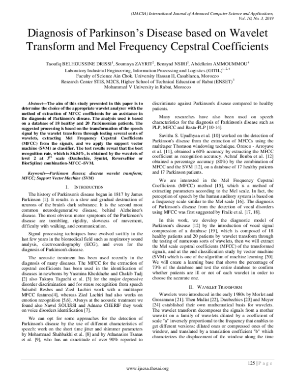(PDF) Diagnosis of Parkinson’s Disease based on Wavelet Transform and ...