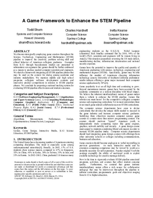 (PDF) A game framework to enhance the STEM pipeline